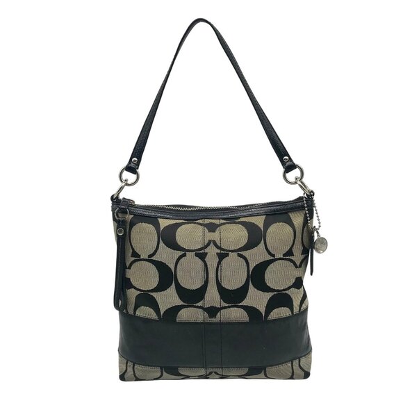 Coach | Bags | Coach Gray Black Jacquard Canvas Signature Logo Shoulder ...
